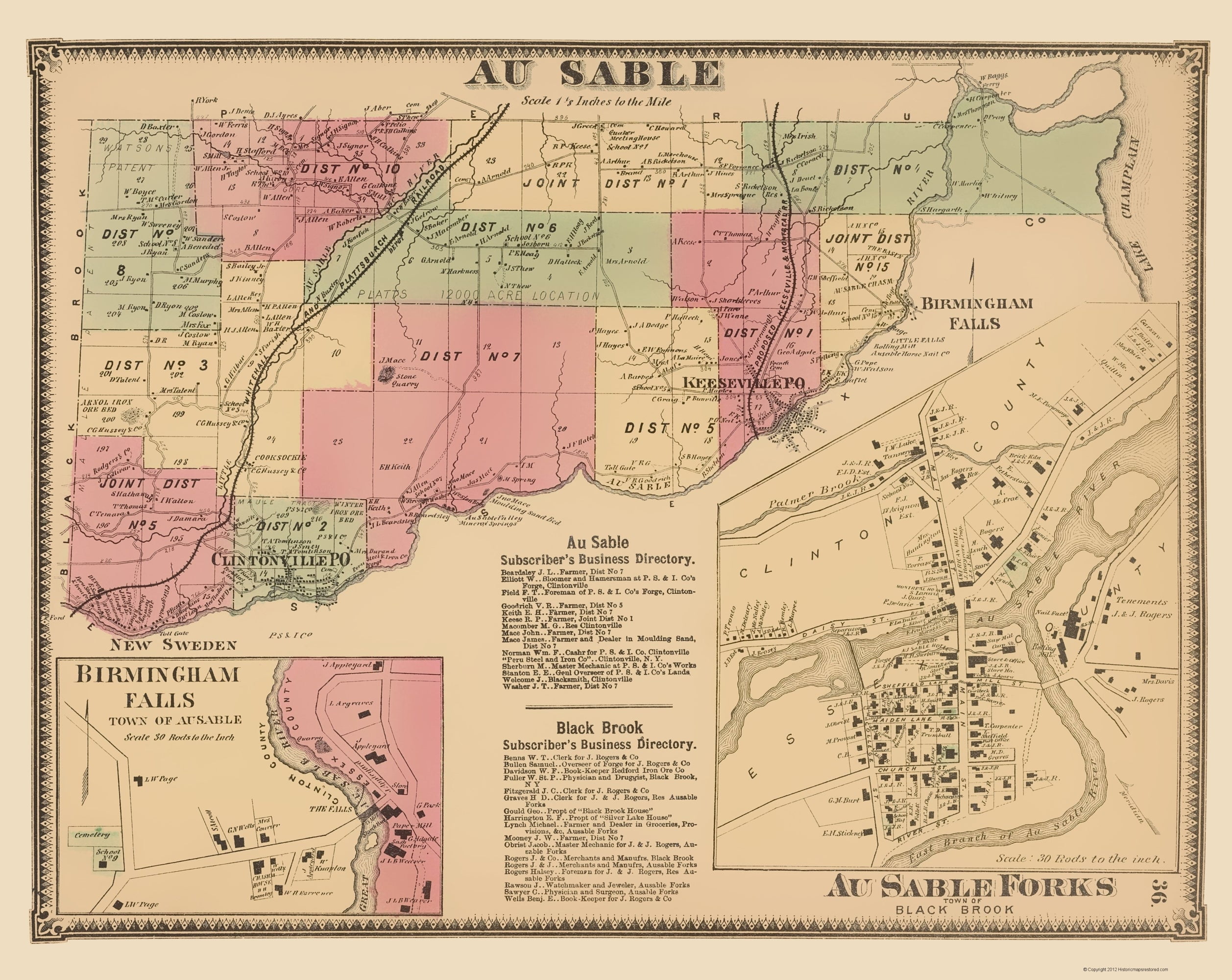 Historic City Map - Au Sable New York - Beers 1869 - 23 x 28.92 ...