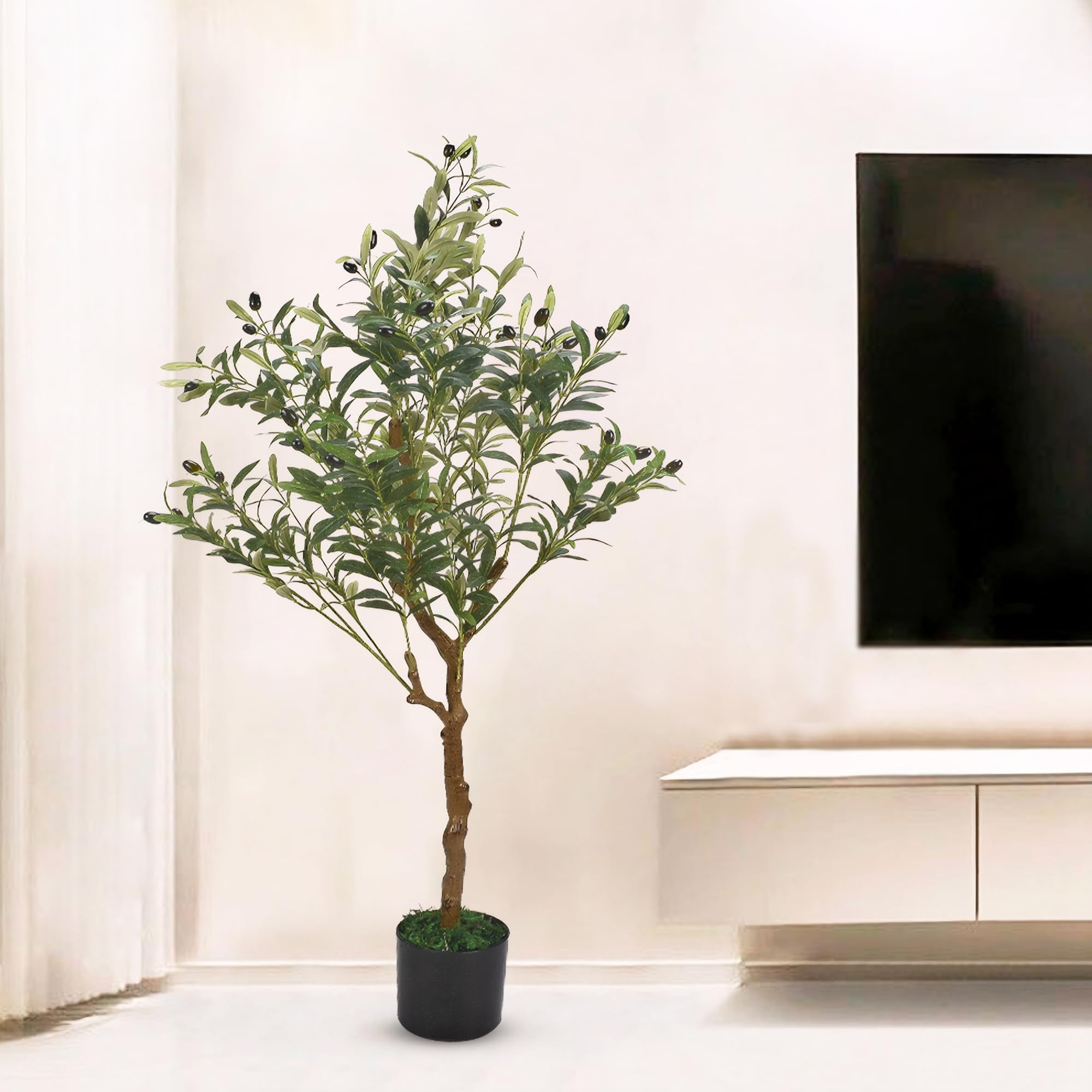 AuMoHall Lifelike Artificial Olive Tree, 4FT Tall Realistic Faux Potted ...