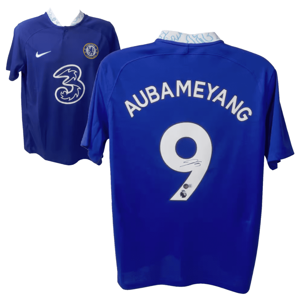 Aubameyang Signed Chelsea FC Home Soccer Jersey #9 with Beckett COA ...