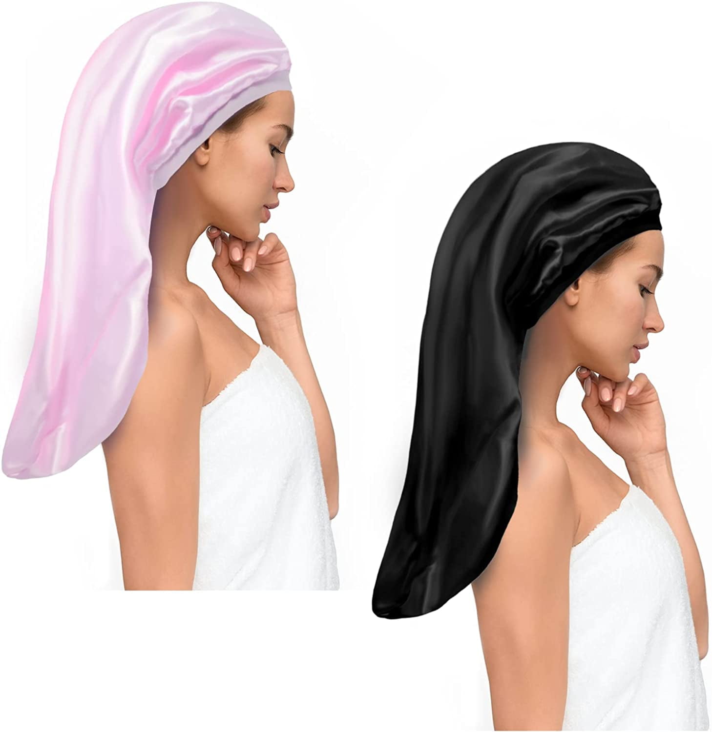Auban Large Satin Bonnet, Silk Adjustable Sleep Cap for Curly Hair and ...