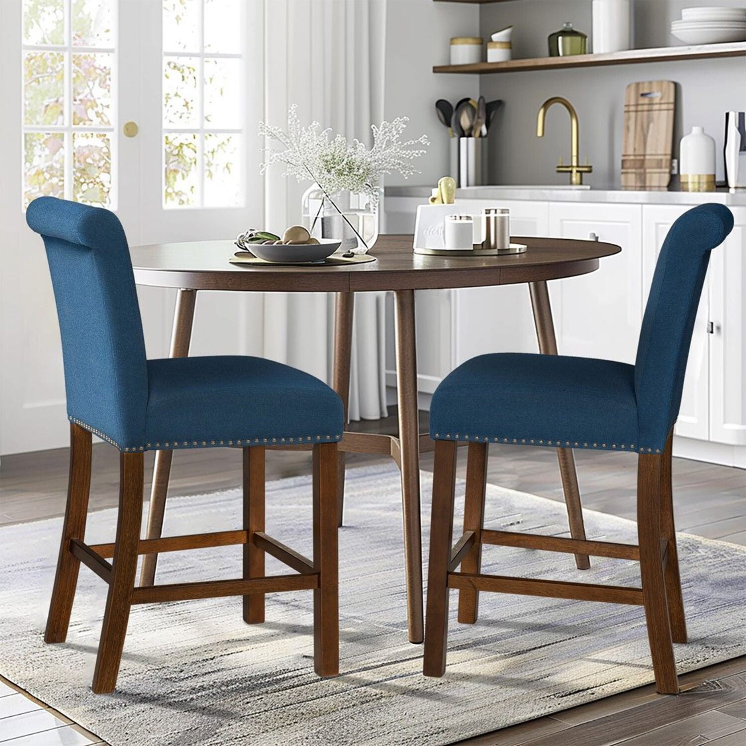 Aubrey Upholstered Counter Stool with Nailhead Trim Set of 2 - Walmart.com