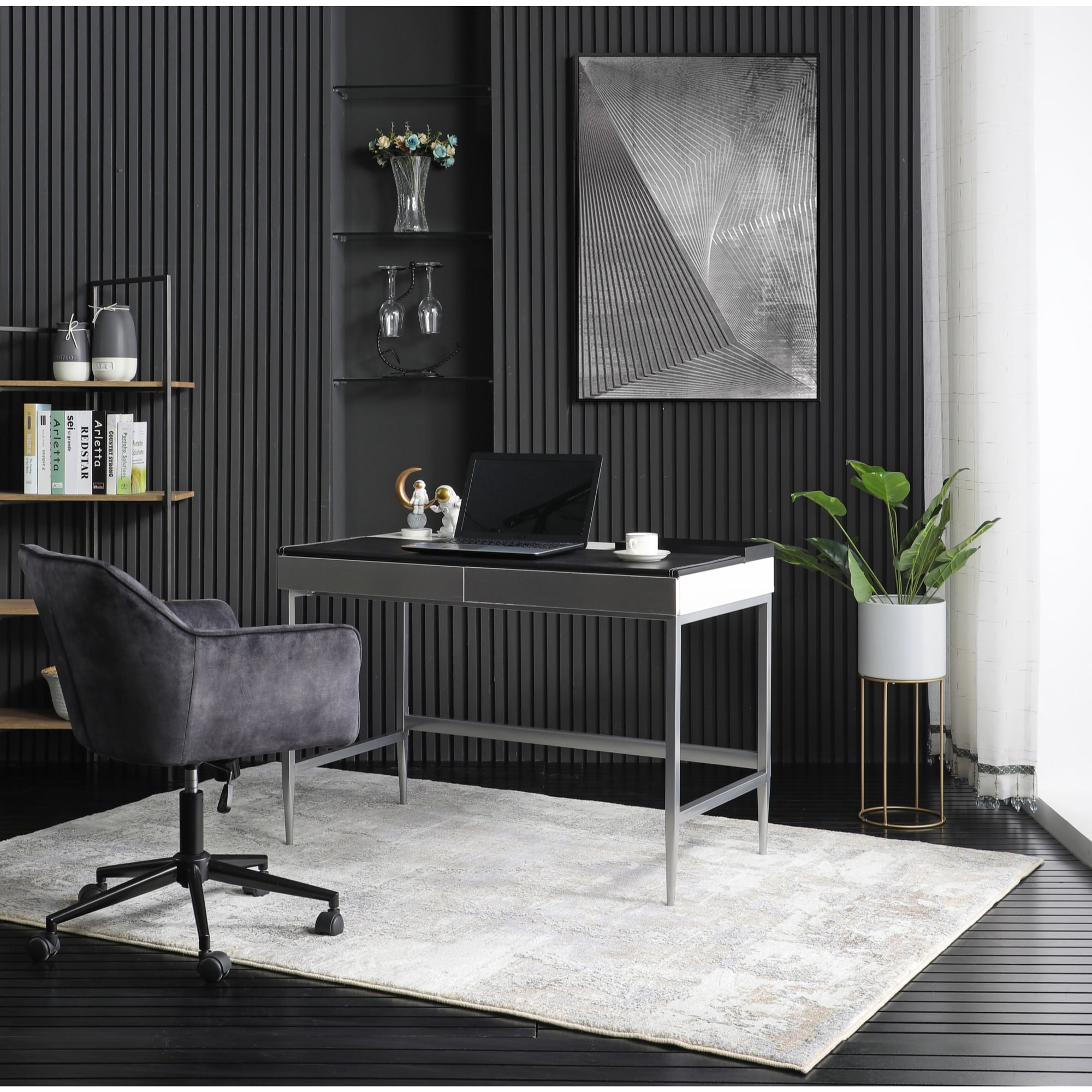 Aubrielle Rectangular MDF Desk with 2 Drawers, Desk Pad and Storage ...