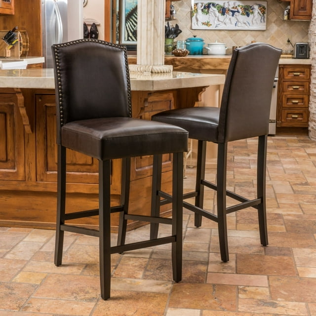 Auburn 30-Inch Brown Leather Backed Barstool with Espresso Finish and ...