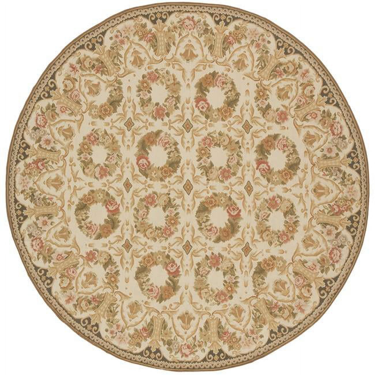 Aubusson Weave 14 x 14 ft. Bayonne Flat Woven Round Area Rug - Cream ...