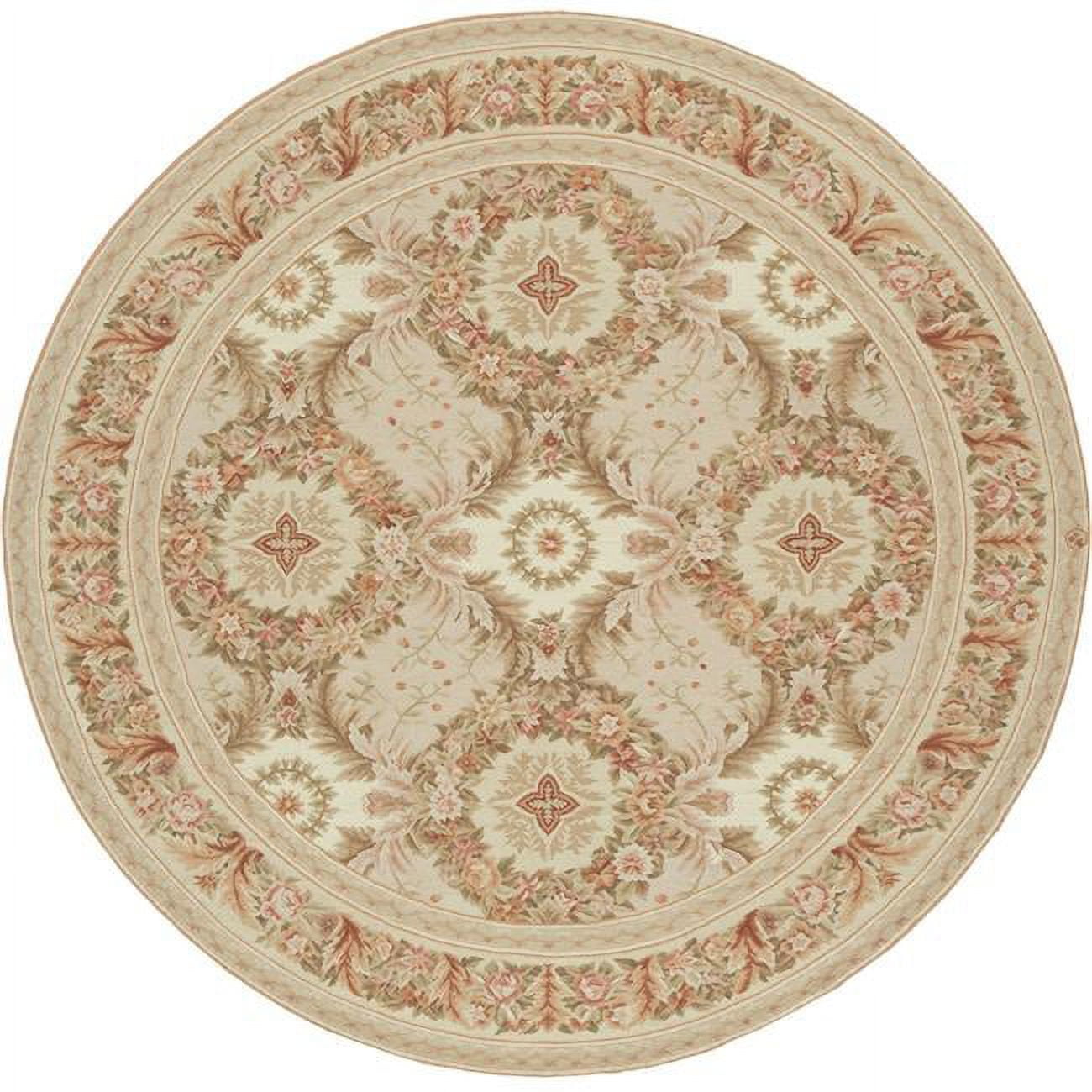 Aubusson Weave 14 x 14 ft. Gueret Flat Woven Round Area Rug - Pink ...