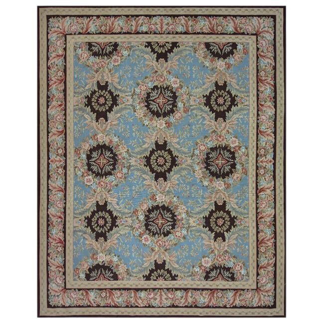 Aubusson Weave Gueret Flat Woven Area Rug - Light Blue & Brown - 8 ft ...
