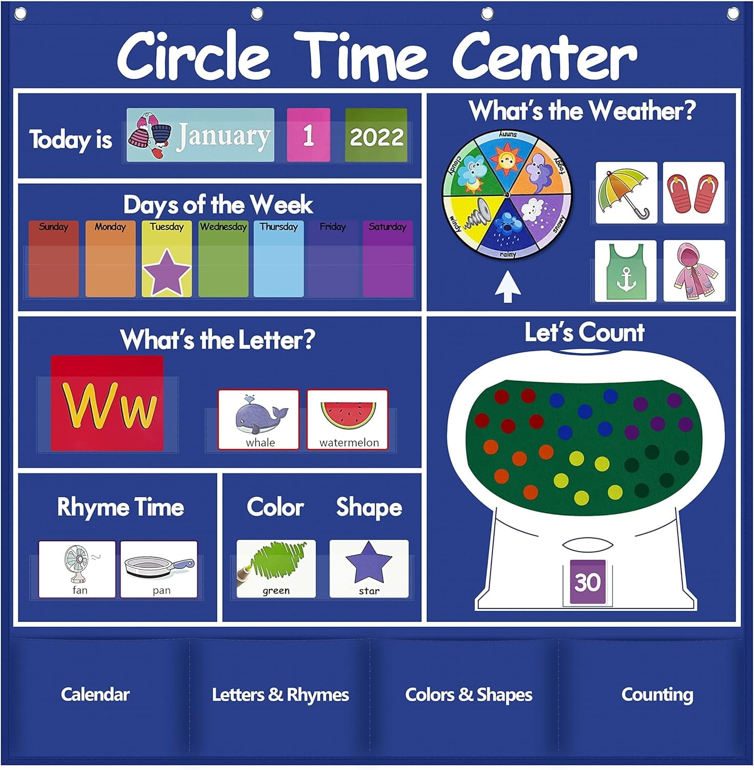 Auchq Circle Time Learning Center Pocket Chart, Heavy-Duty Kids ...