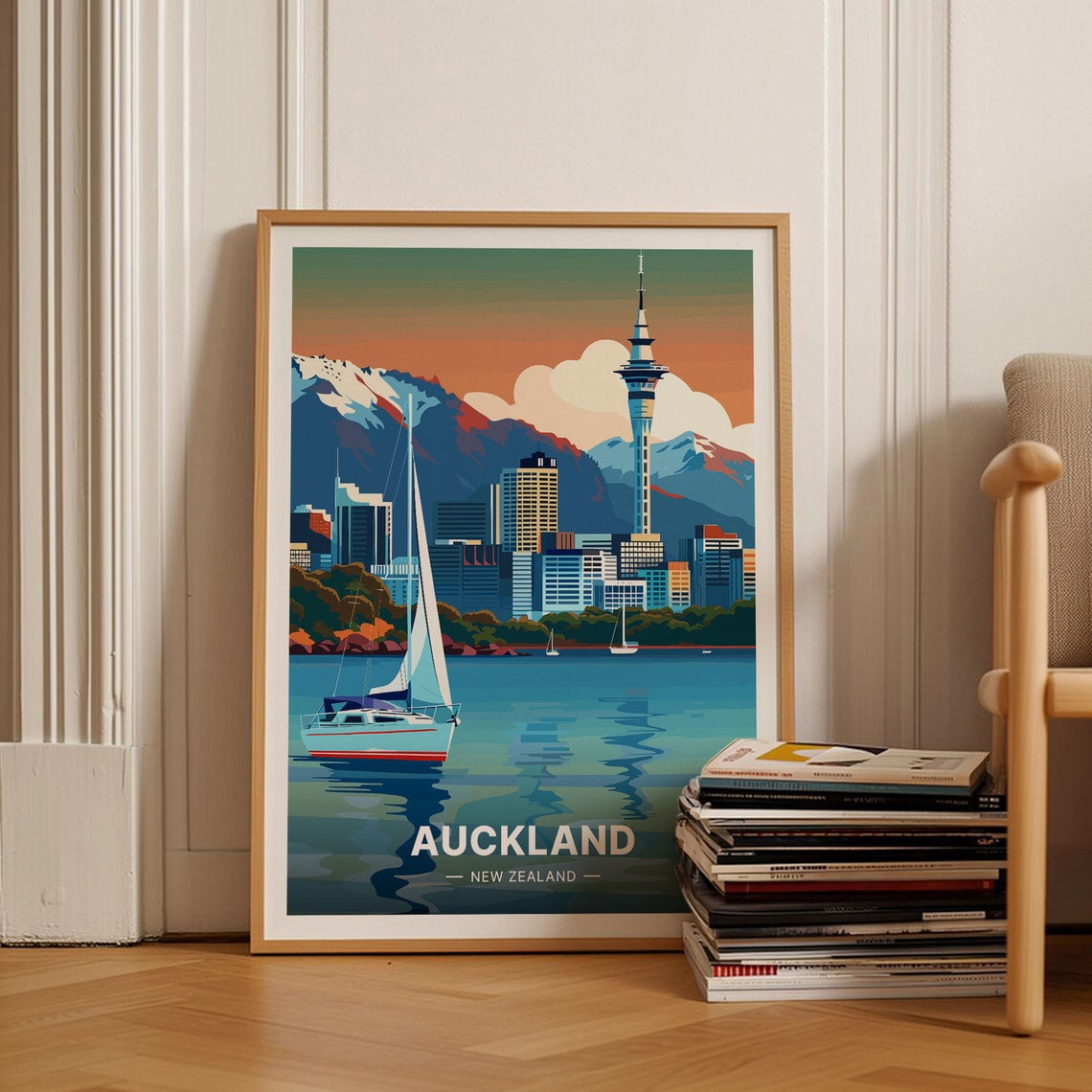 Auckland New Zealand Travel Poster, Coastal Wall Decor, Unique ...
