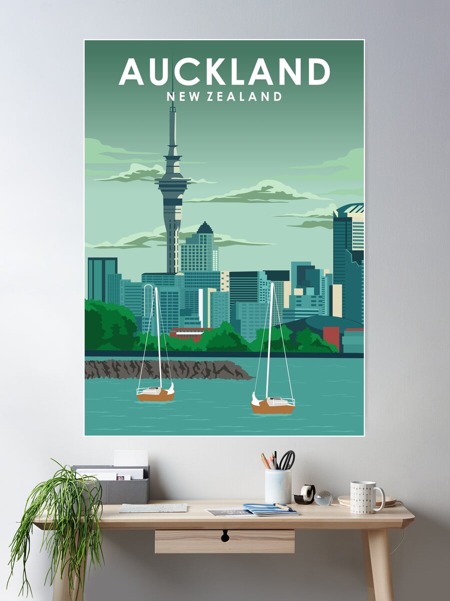 Auckland New Zealand Vintage Minimal Retro Travel Poster Poster Wall ...