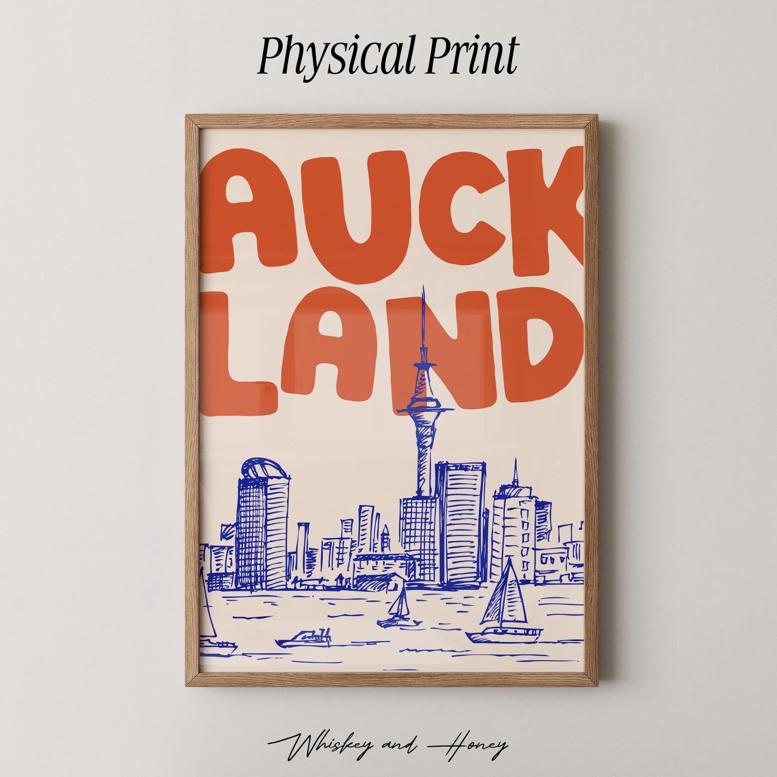 Auckland Poster | Mid-Century Modern Travel Wall Art. (Unframed ...