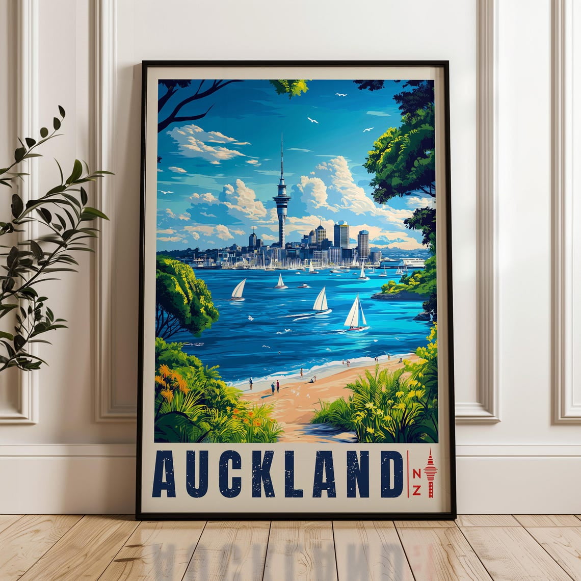 Auckland Travel Poster - New Zealand Wall Art Print, Illustration ...