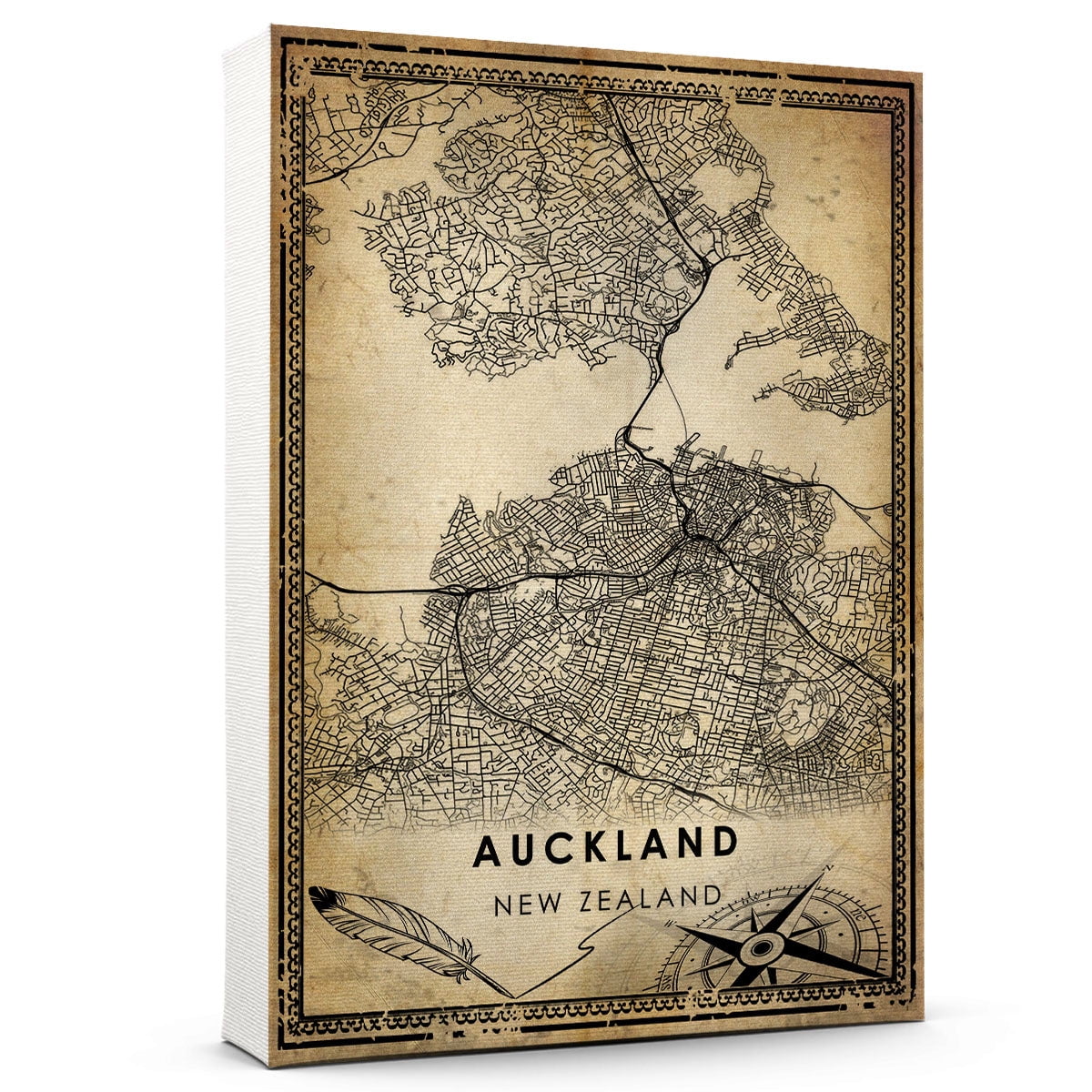 Auckland Vintage Map Prints Canvas, New Zealand Map Art Canvas, Canvas ...