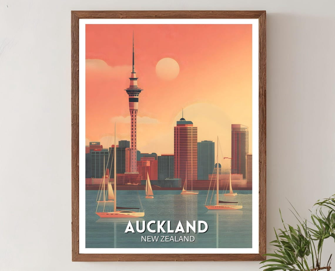 Auckland Vintage Travel New Zealand Oceania Wall Decor Art, Unframed ...