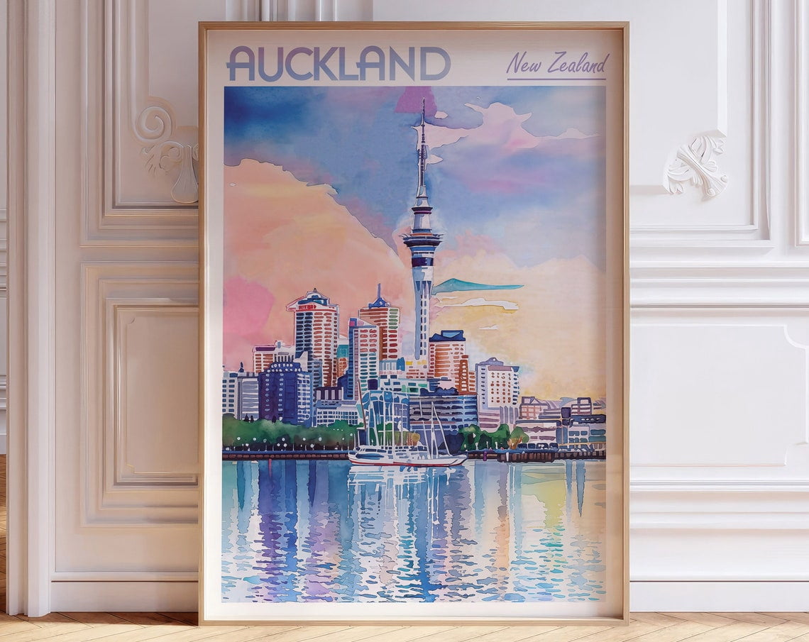Auckland Watercolor Poster - World Cities Wall Art - New Zealand Travel ...
