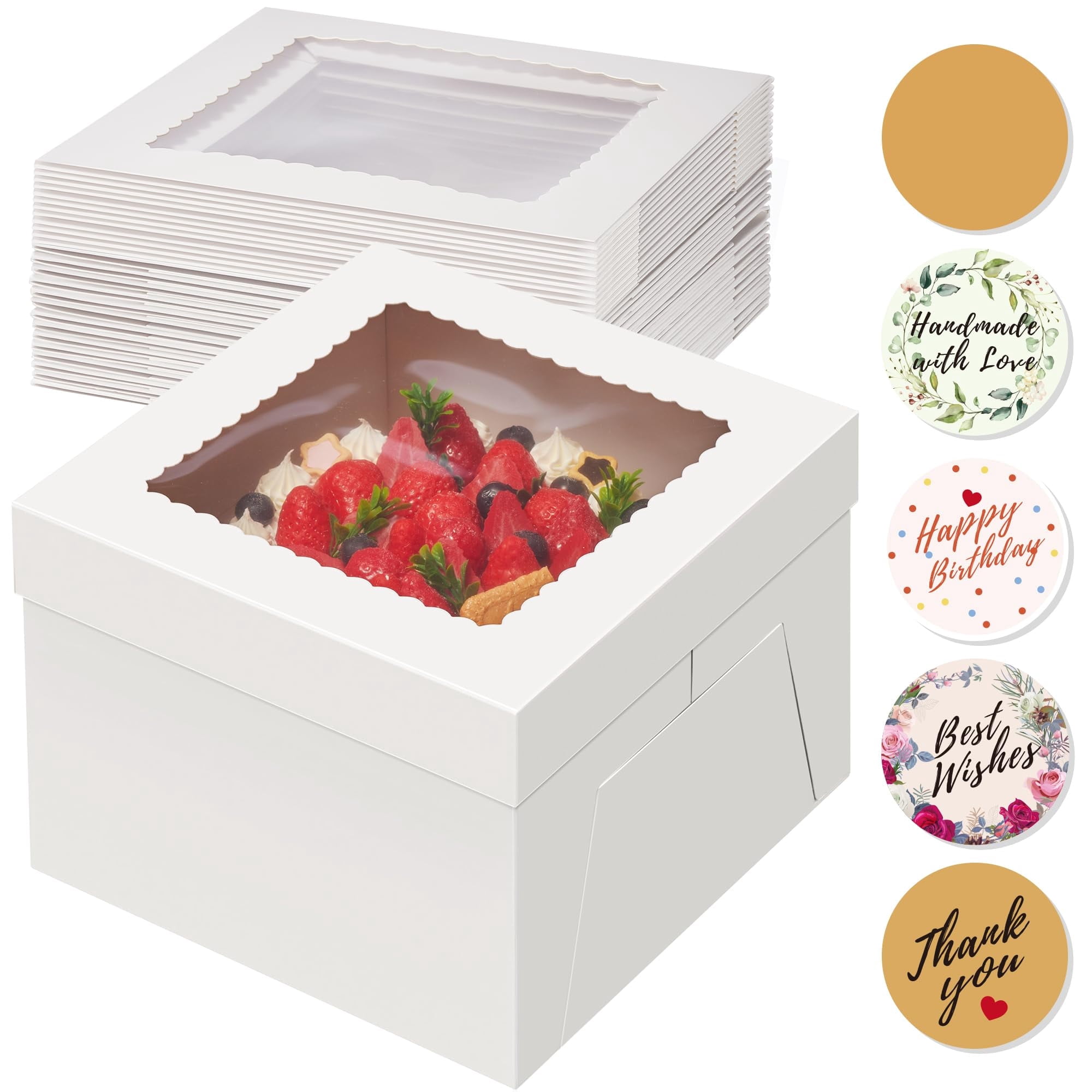 Auckpure 15pcs Cake Boxes, 12x12x8 Inches Tall Cake Box with Window ...