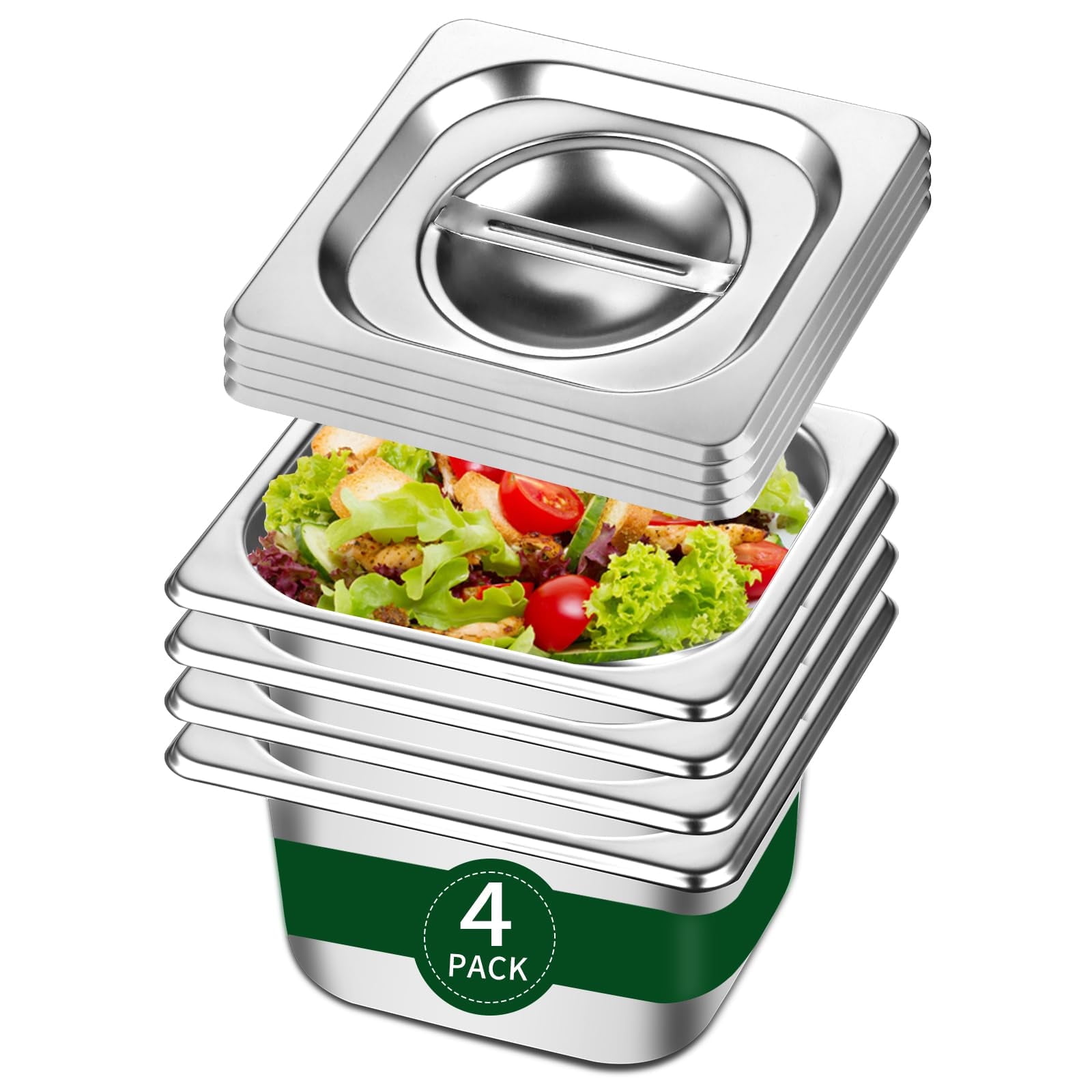 Auckpure Hotel Pan 1/6 Size - Steam Pan With Lid 4" Deep Food Pan Anti ...