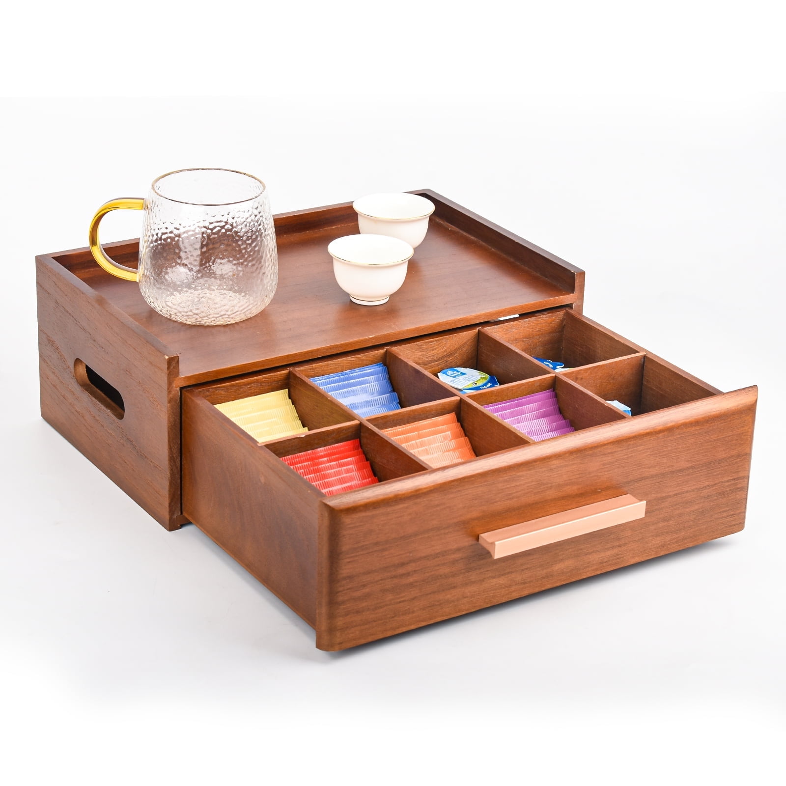 Auckpure Premium Pine Wood Tea Organizer with 8 Compartments - Tea Bag ...