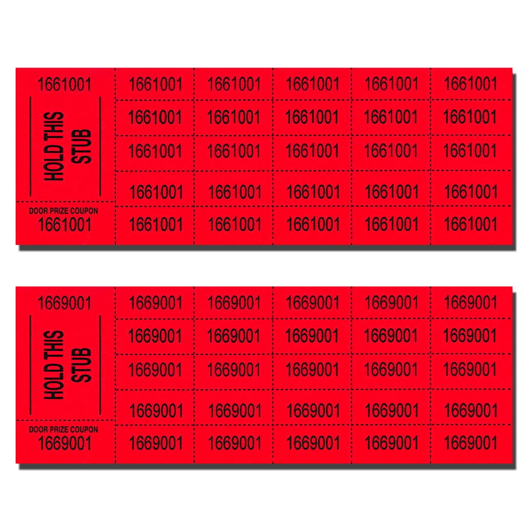 Auction Tickets - 1000 Sheets - Assorted Colors (Red) - Walmart.com