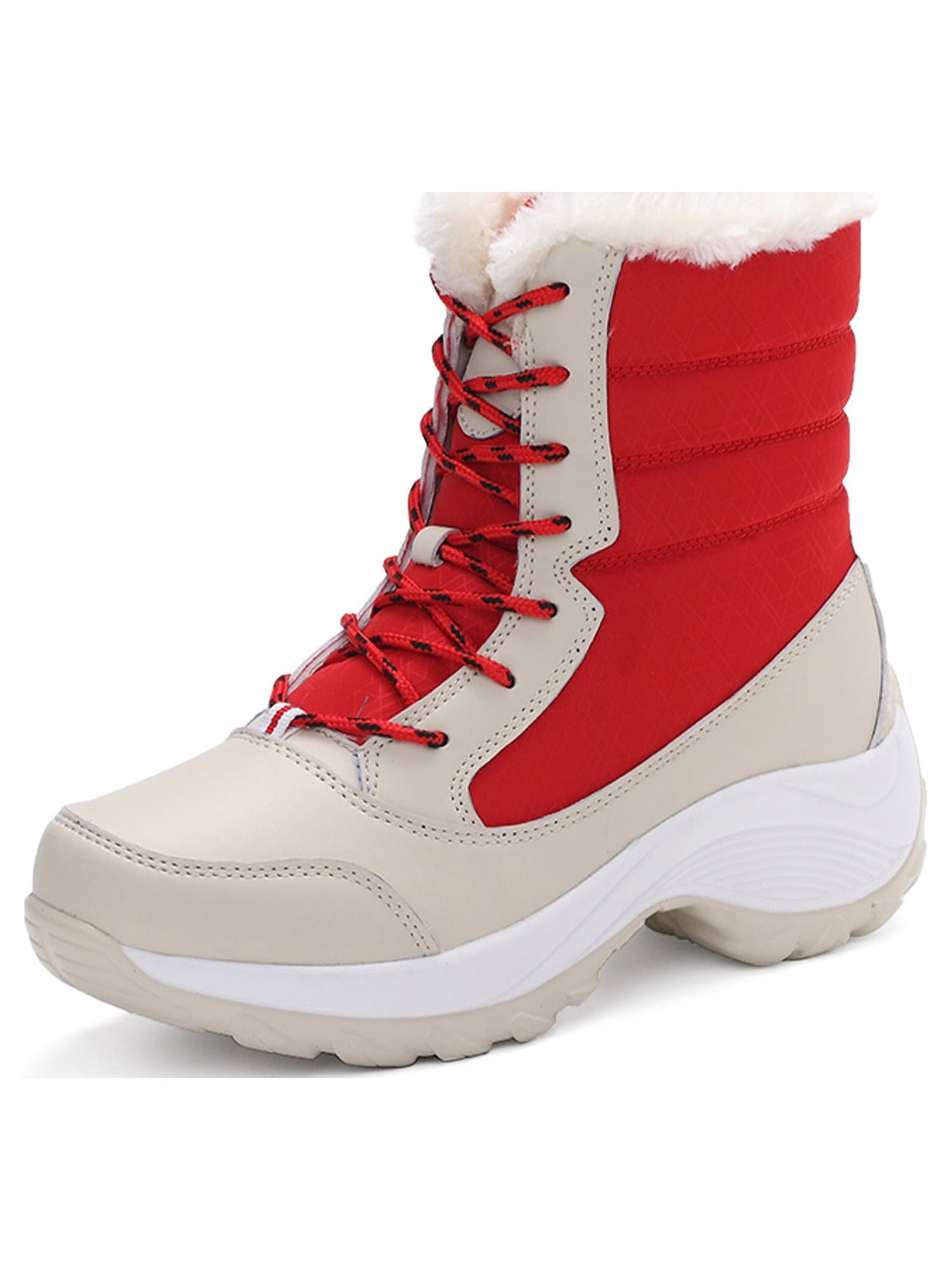 Audeban Waterproof Winter Boots for Women Snow Boots Ladies Warm Platform Shoes Red Size 9 ...