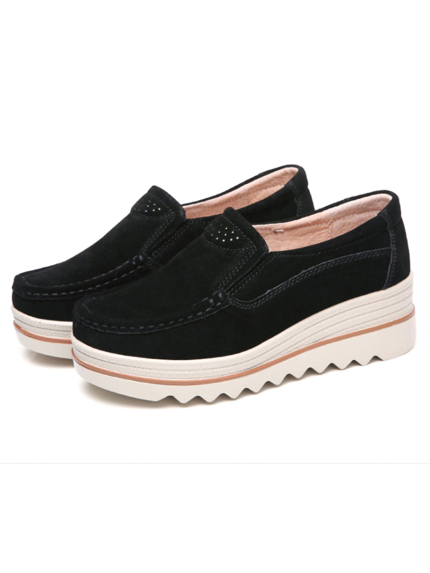 Audeban Women Slip On Platform Suede Penny Loafers High Heel Wedge ...