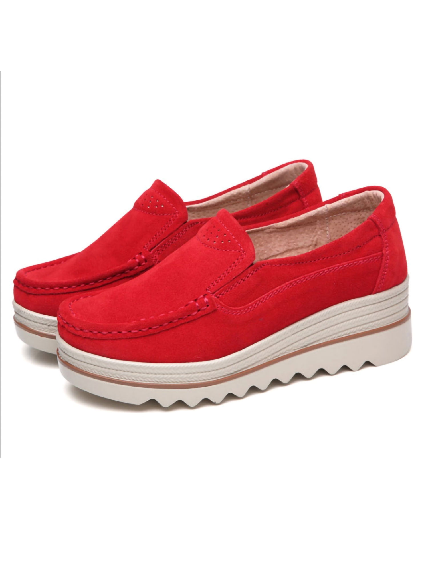 Audeban Women Slip On Platform Suede Penny Loafers High Heel Wedge ...