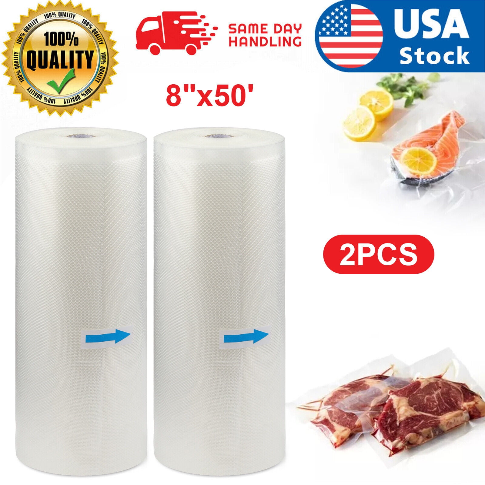 Audessy 2 Rolls 8"x50' Giant Vacuum Sealer Bags Food Saver Embossed ...