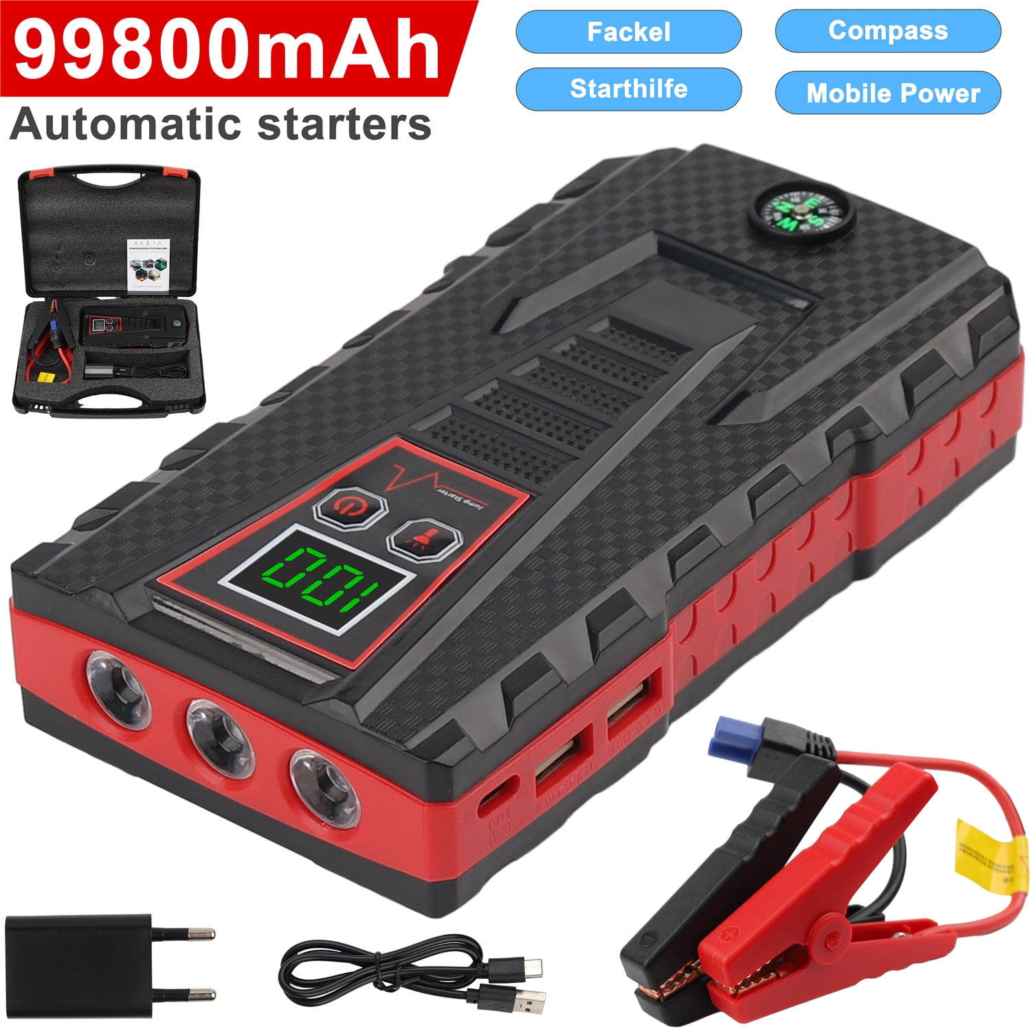 Audessy Portable Car Jump Starter, 5000A Peak, 99800mAh, 12V Battery ...