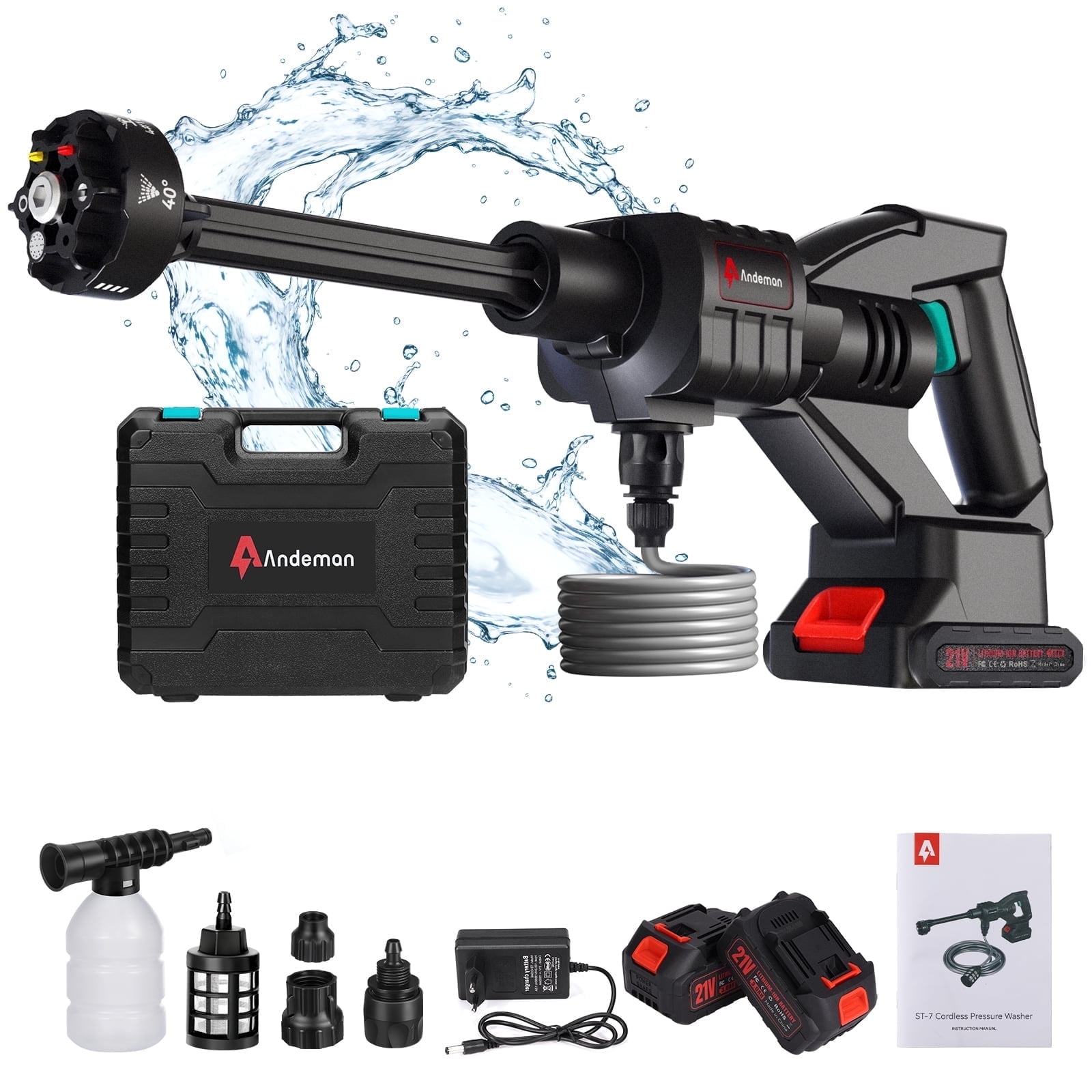 Andeman (Audew) 600PSI Cordless Pressure Washer, 1.5 GPM, 3.0Ah Battery ...