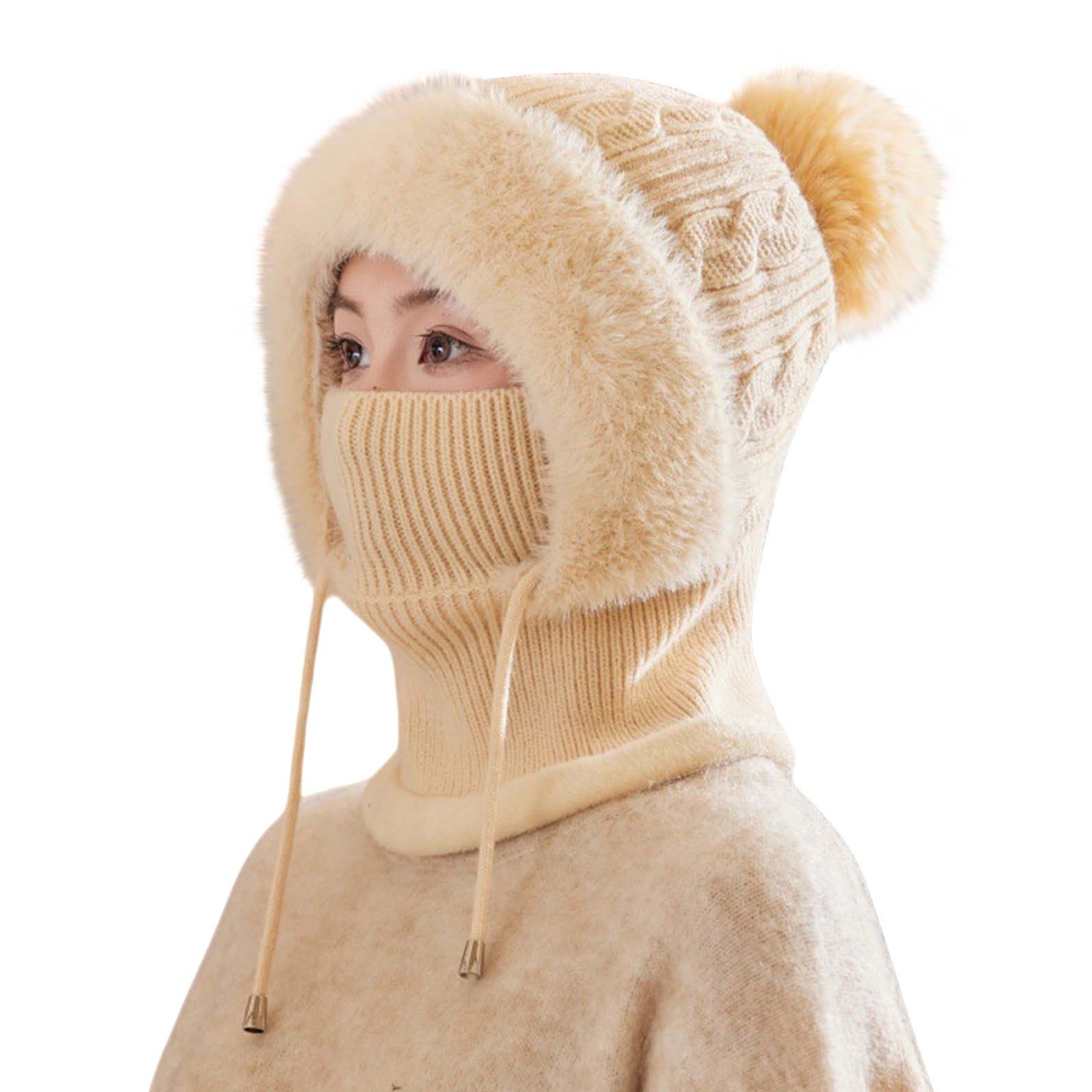 Audhol 3 in 1 Beanie Hat with Scarf and Mask, Women's Winter Plush Hat ...