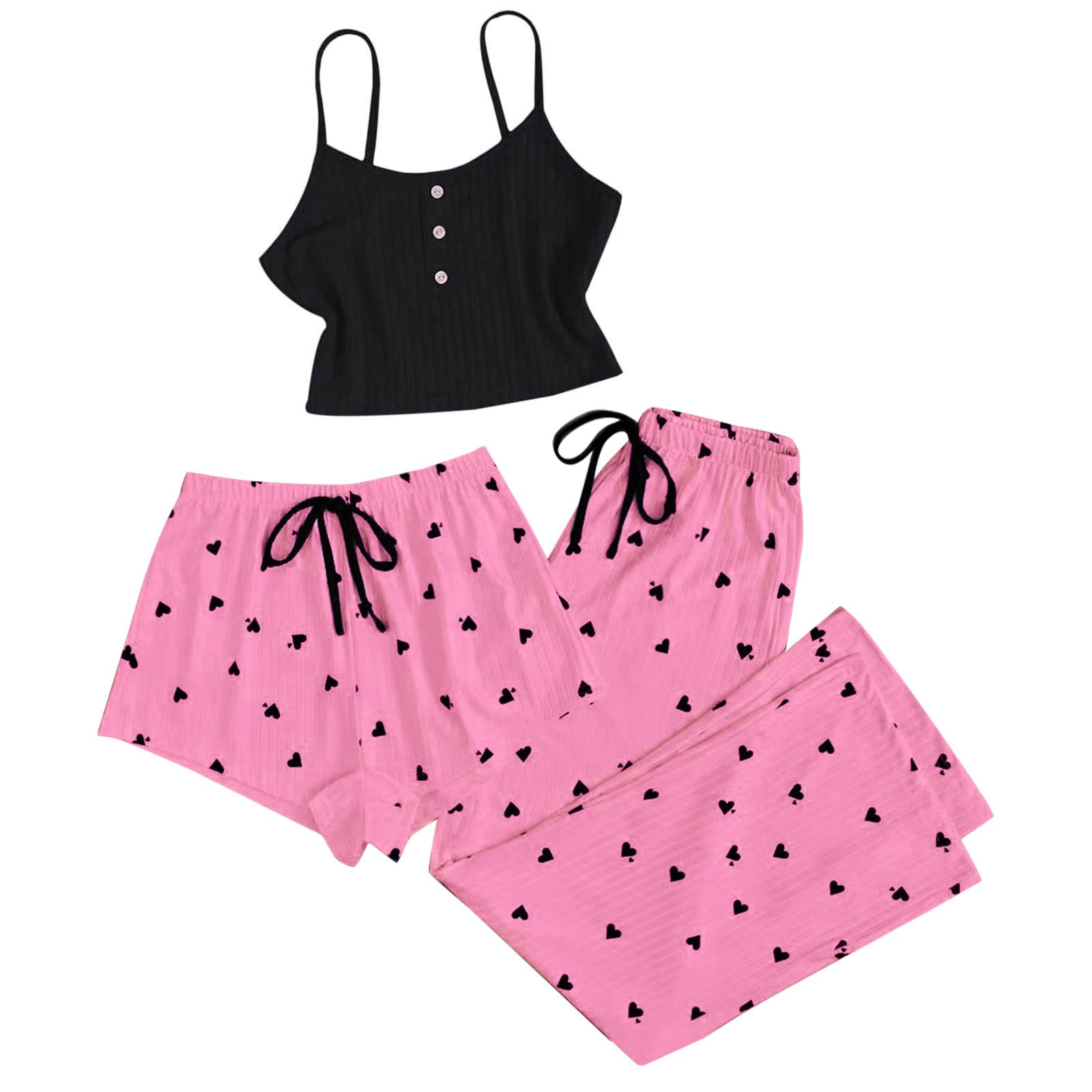 Audhol 3 Piece Pajama Set for Women, Cami Pajama Sets for Women Heart ...