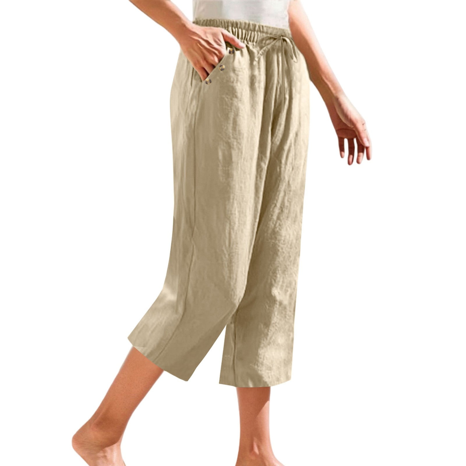 Audhol Capri Linen Pants for Women, Linen Pants for Women Petite Summer ...