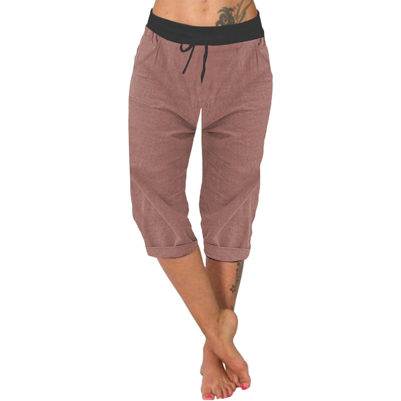 Audhol Capris for Seniors, Women's Cotton and Linen Double Pocket ...