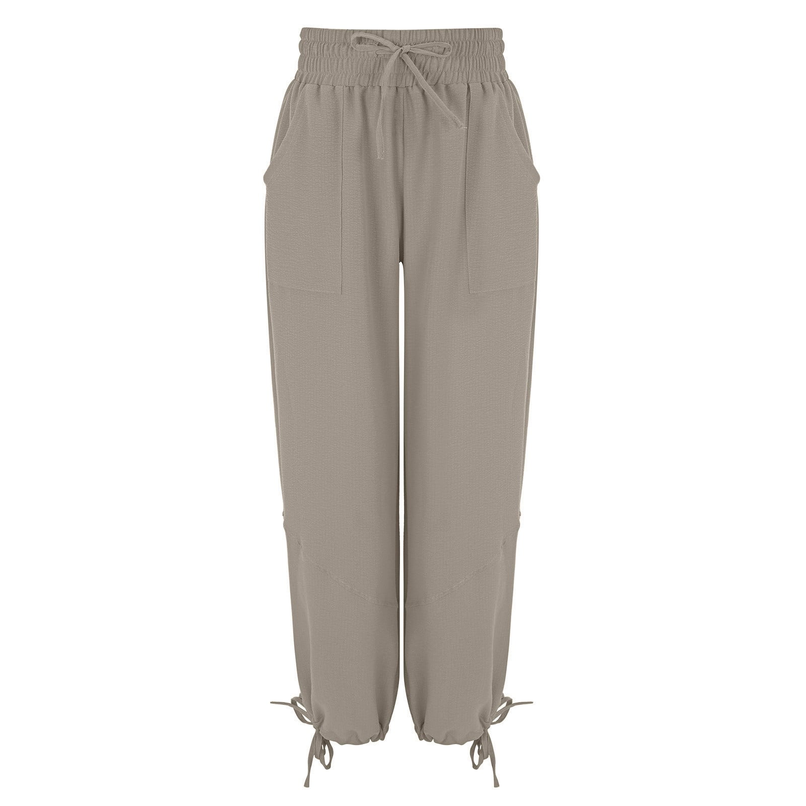 Audhol Drawstring Elastic Waist Casual Wide Leg Trousers Womens Cargo