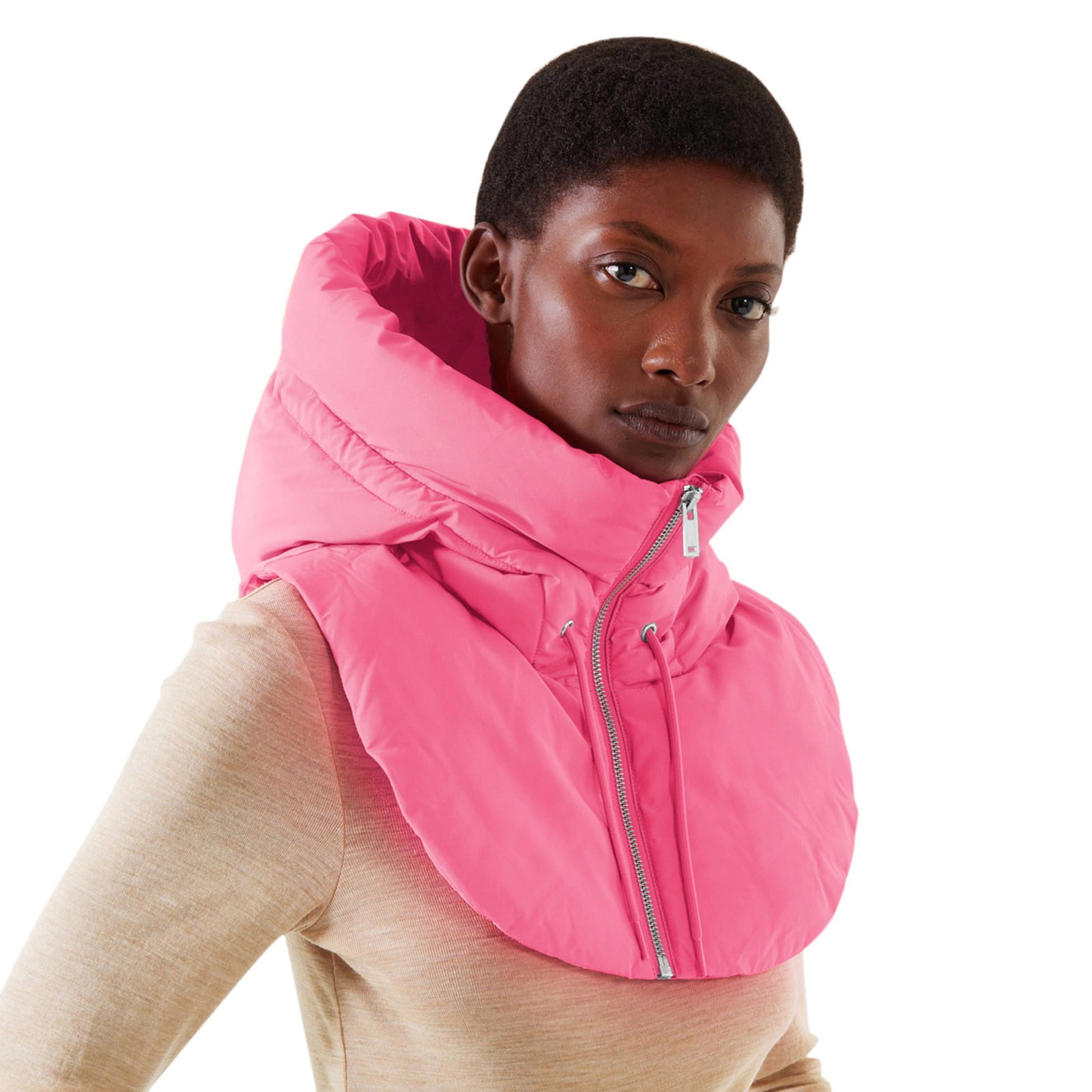 Audhol Fake Collar Women False Vest Sleeveless Zip Up False Hooded Mock ...