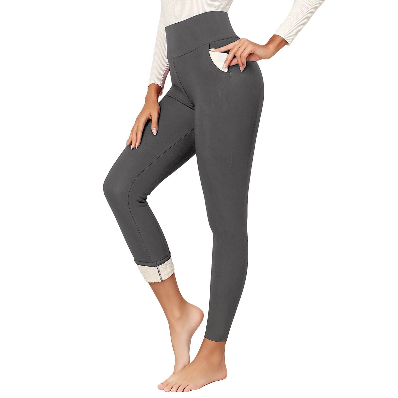 Audhol Fleece Lined Leggings Women Women's Winter No Itchy Line Lamb Fleece Thickened Belly ...