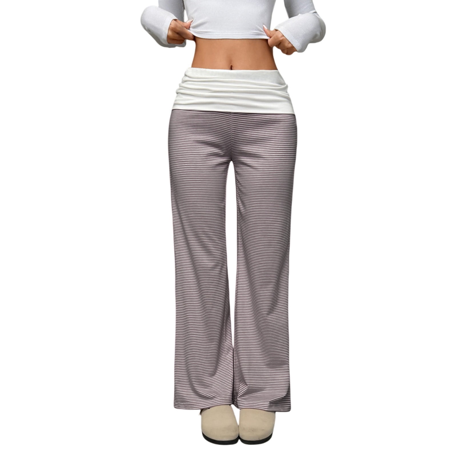 Audhol Fold Over Pants Women's Fold Over Pants Low Rise Straight Leg ...