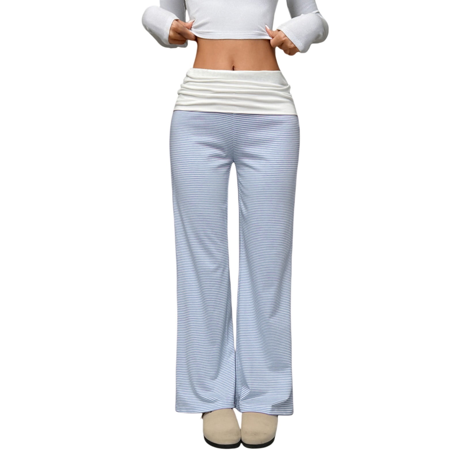 Audhol Fold Over Pants Women's Fold Over Pants Low Rise Straight Leg ...
