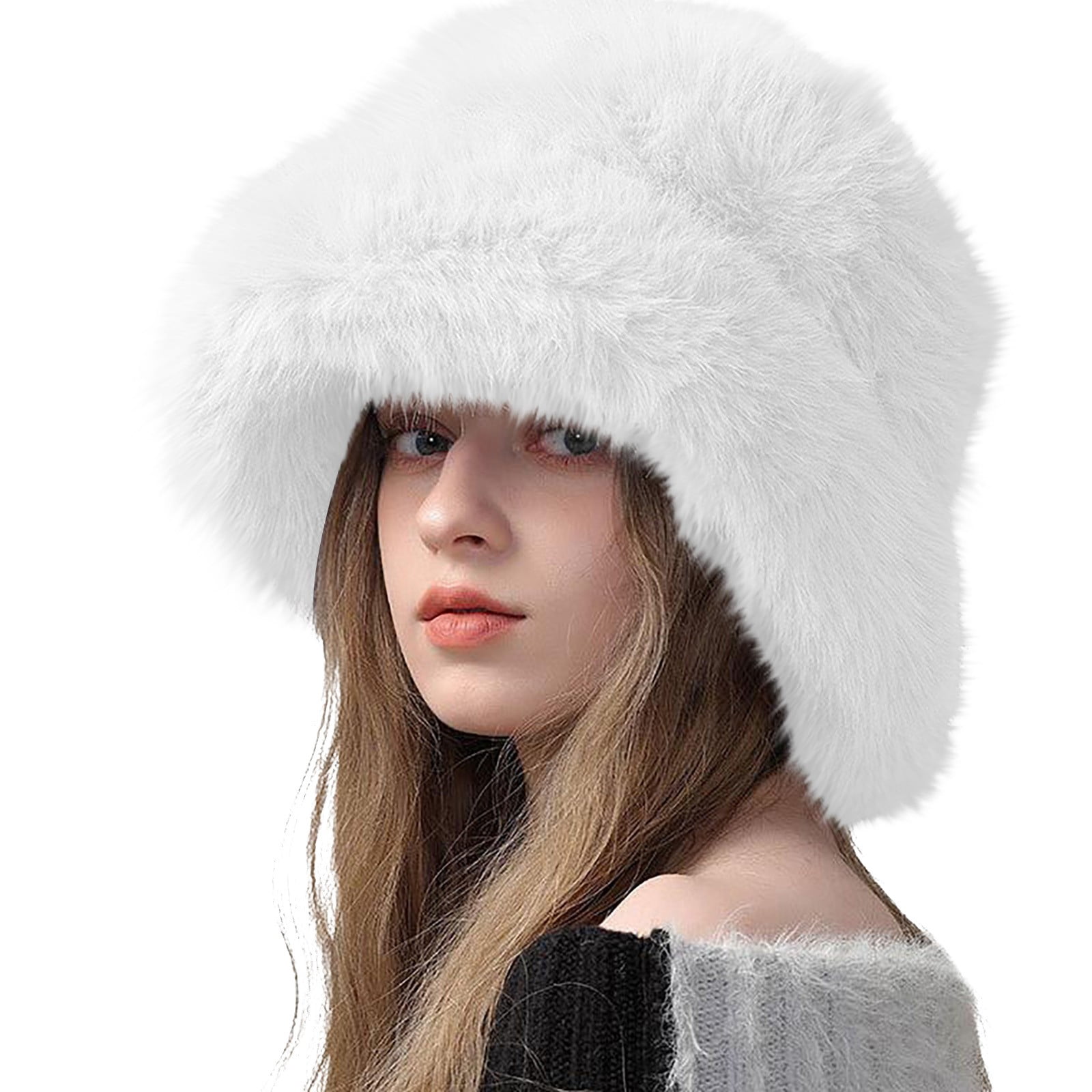 Audhol Furry Hat, Ladies Fluffy Snow Hat Plush Hat Cute Fisherman Hat ...