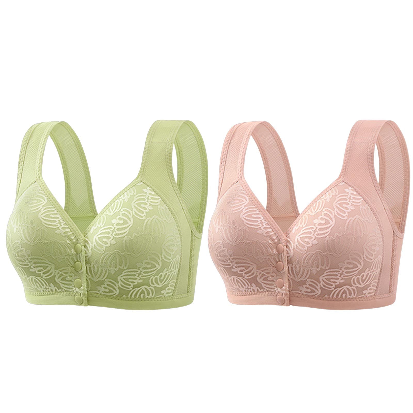 Audhol Lace Bralette 2 Pc Daisy Bras for Older Women Front Closure Bras Bra No Underwire Plus ...
