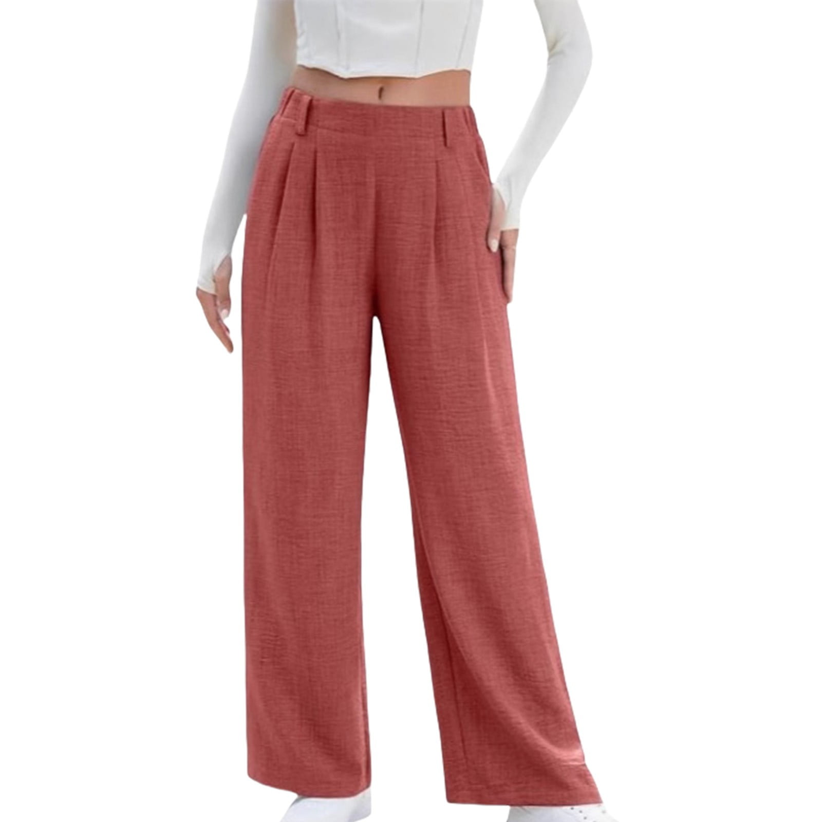 Audhol Linen Work Pants Women, Women's Wide Leg Pants High Waisted ...