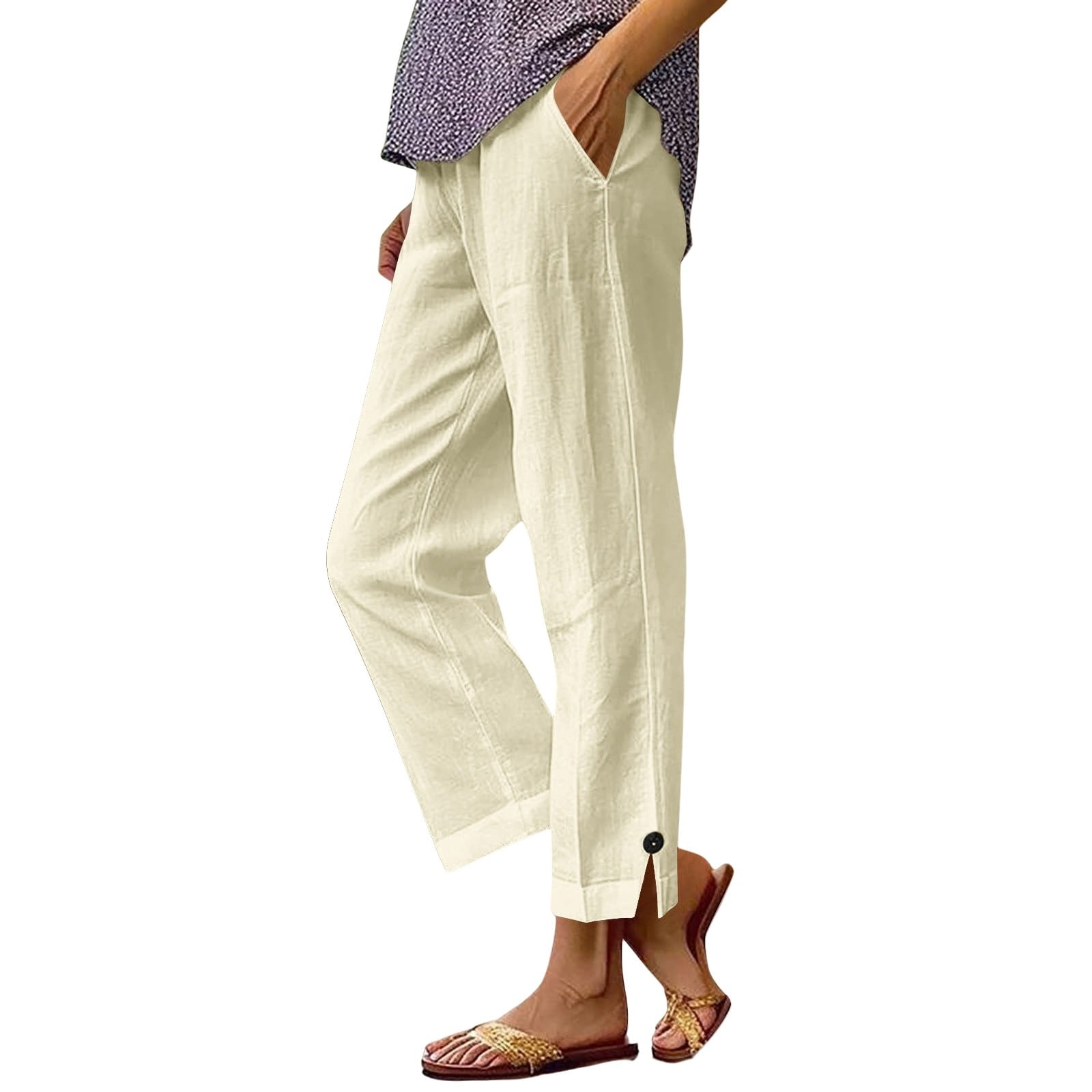 Audhol Petite Pants for Women, Linen Cropped Pants for Seniors Clothing ...
