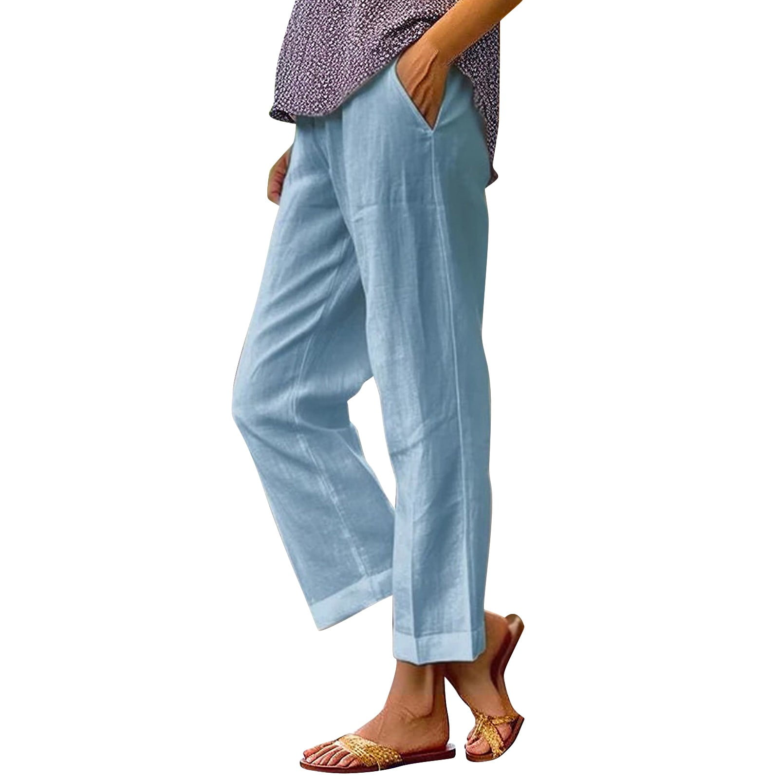 Audhol Straight Pants for Women, Womens Linen Pants Casual Straight Fit ...