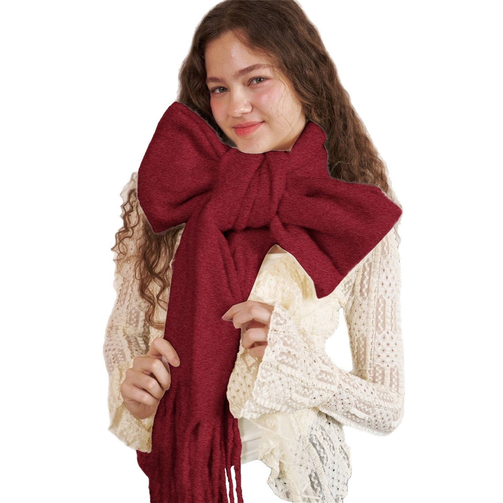Audhol Winter Scarf for Women, Womens Warm Winter Scarf Pure Color Soft ...