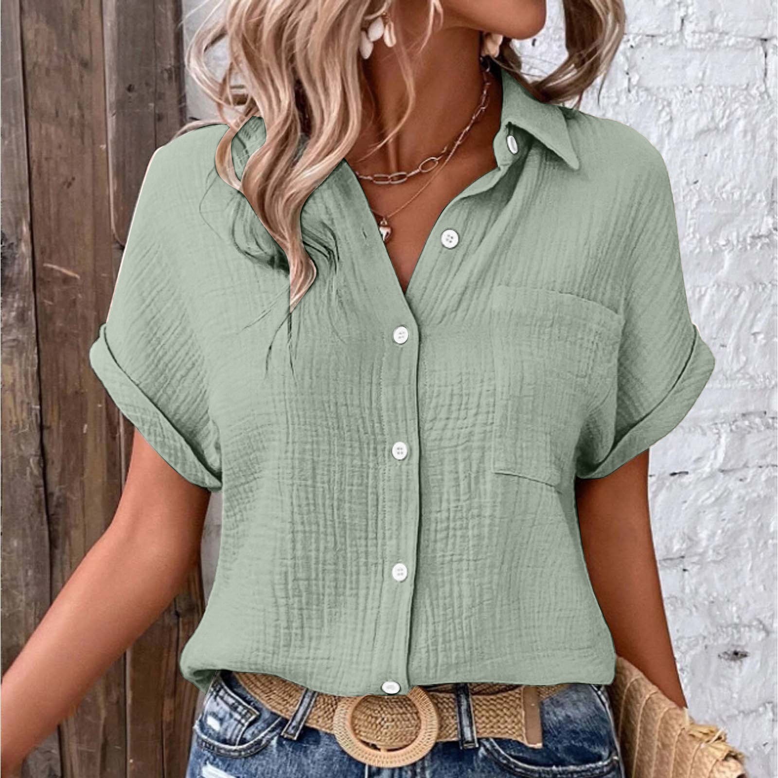 Audhol Women's Blouses Casual Tops Batwing Sleeve Pocket Patched Shirt ...