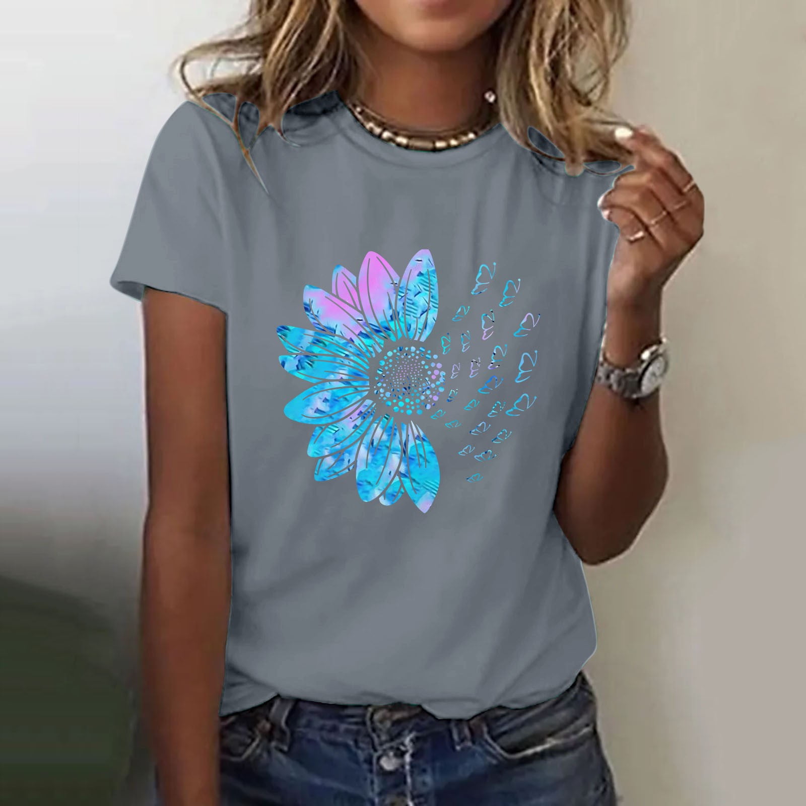 Audhol Women's Sunflower Graphic Print Summer T Shirt Plus Size Loose ...