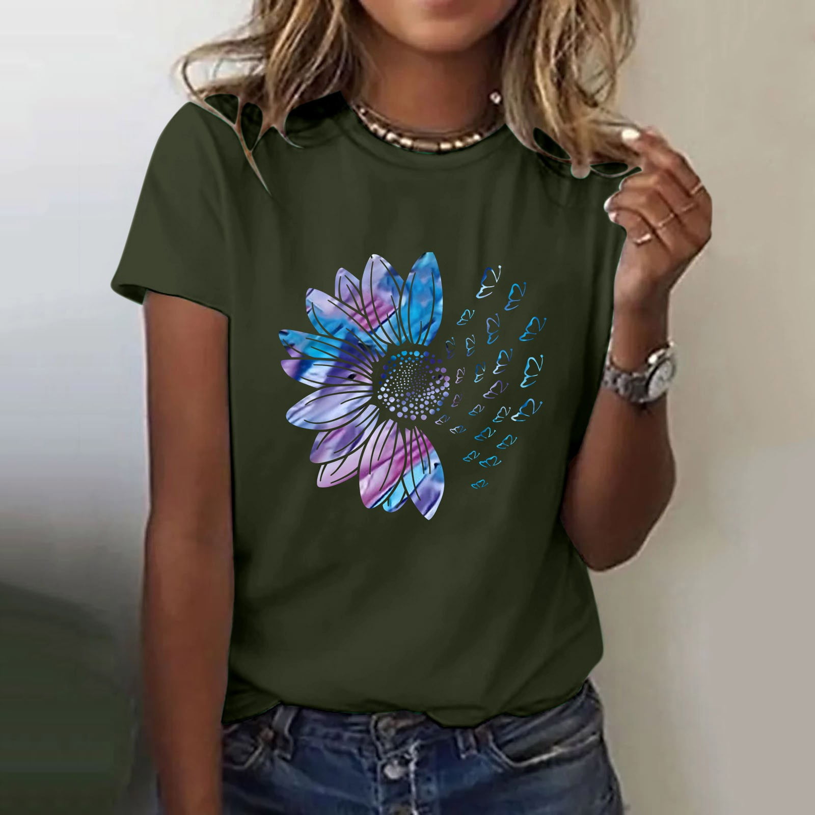 Audhol Women's Sunflower Graphic Print Summer T Shirt Plus Size Loose ...