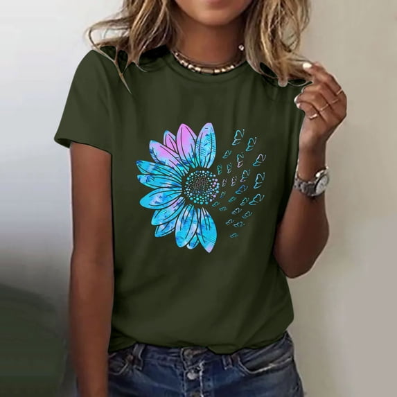 Audhol Women's Sunflower Graphic Print Summer T Shirt Plus Size Loose ...