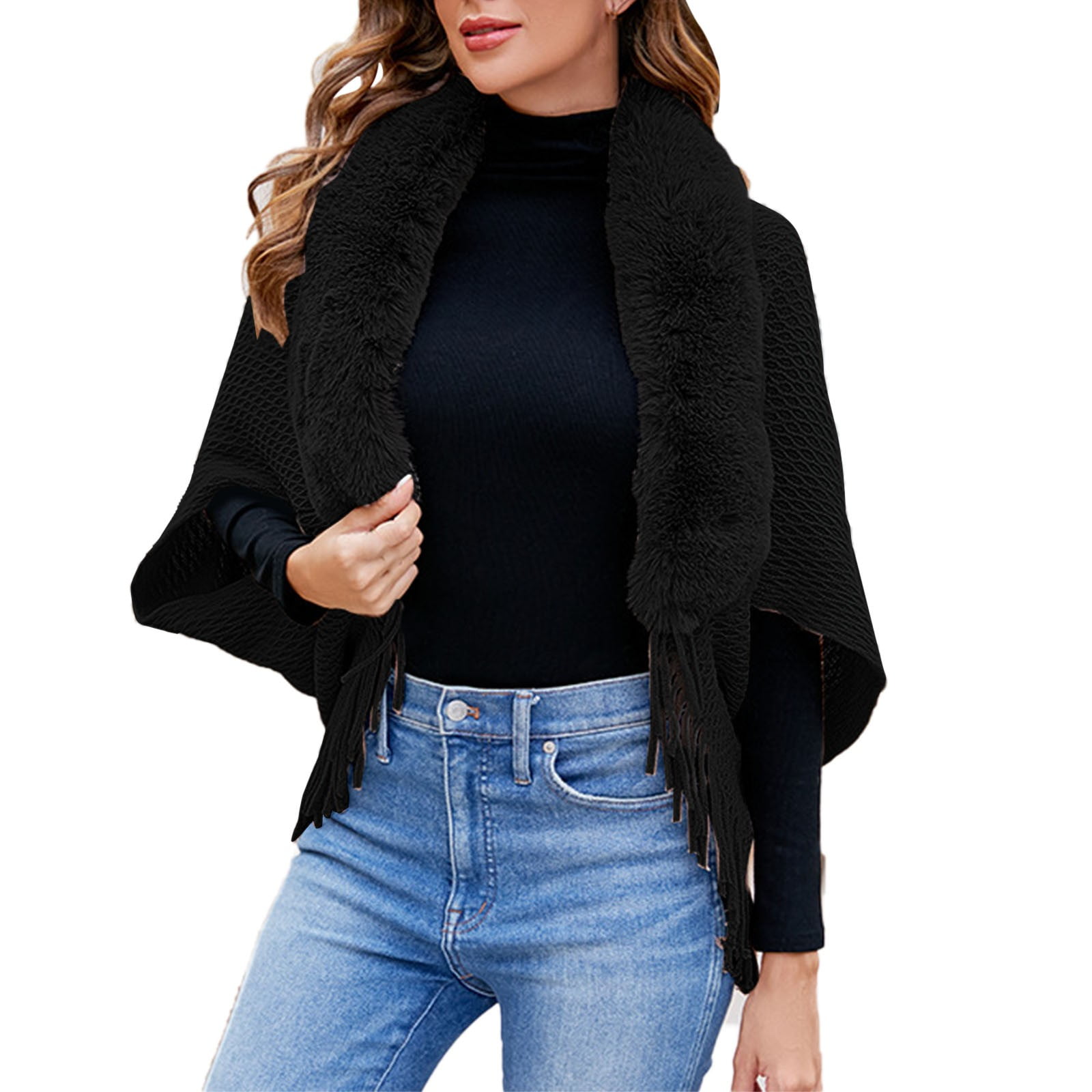 Audhol Womens Large Cross Front Poncho Sweater Wrap Topper Knitted Elegant Shawls Cape for Fall ...