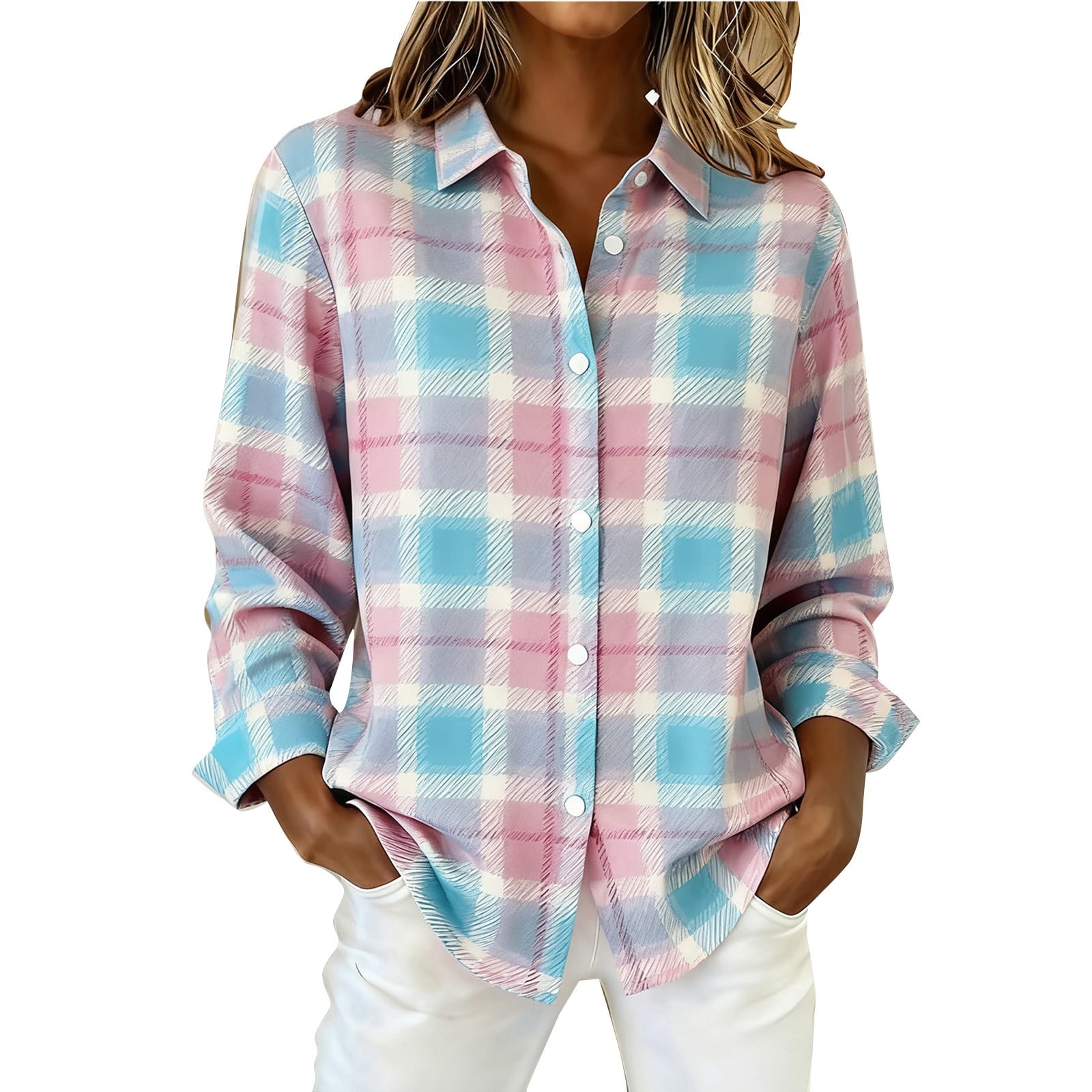 Audhol Womens Shirts Women's Casual Contrast Color Autumn and Winter ...