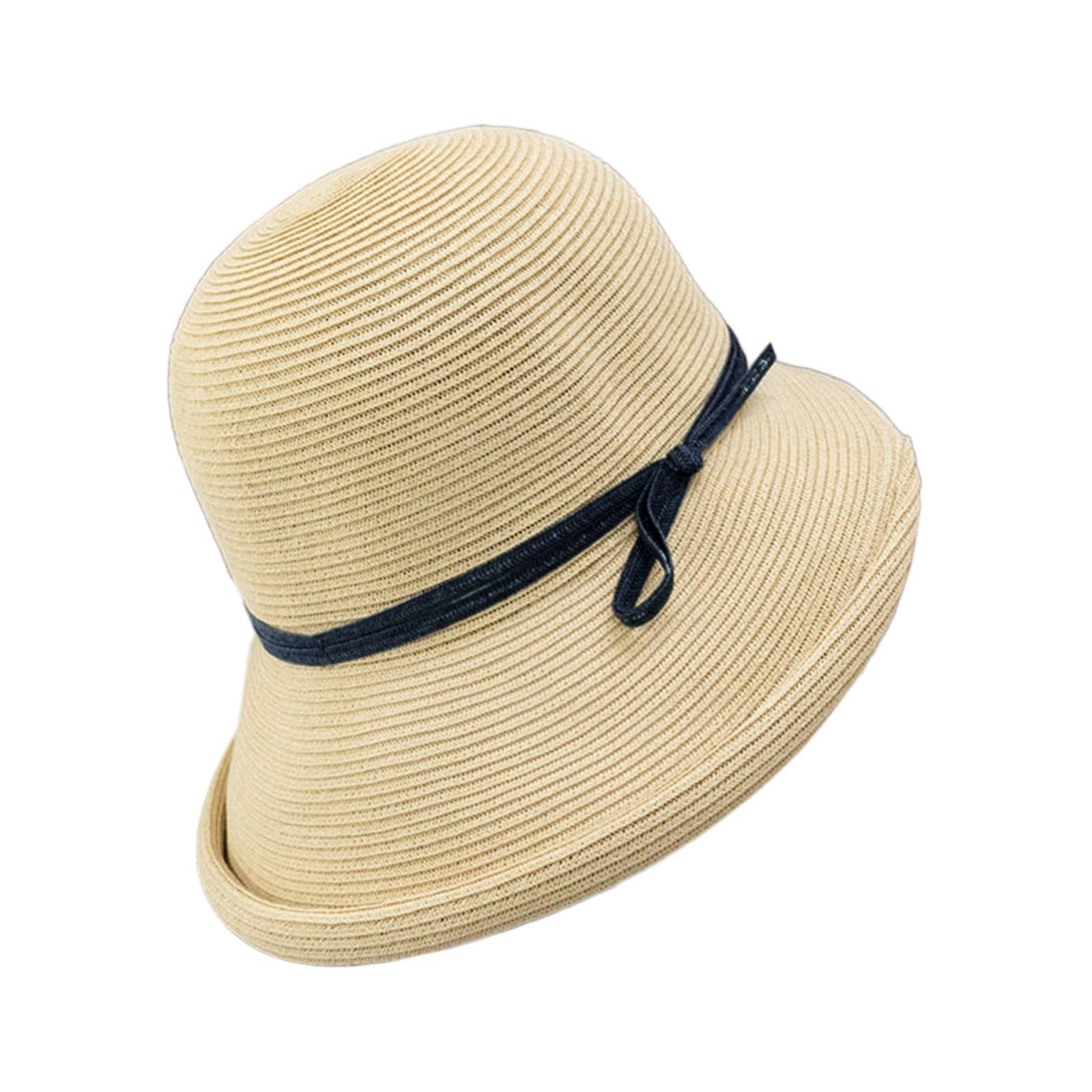Audhol Womens Straw Fedora Beach Sun Hat Women Cloche Hat Vintage Hat ...